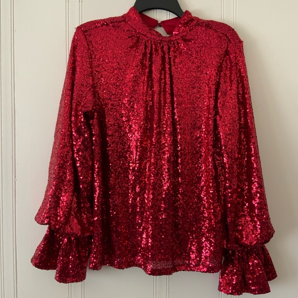 BOLD elements | Tops | Nwt Bold Elements Red Sequin Blouse With Ruffled ...